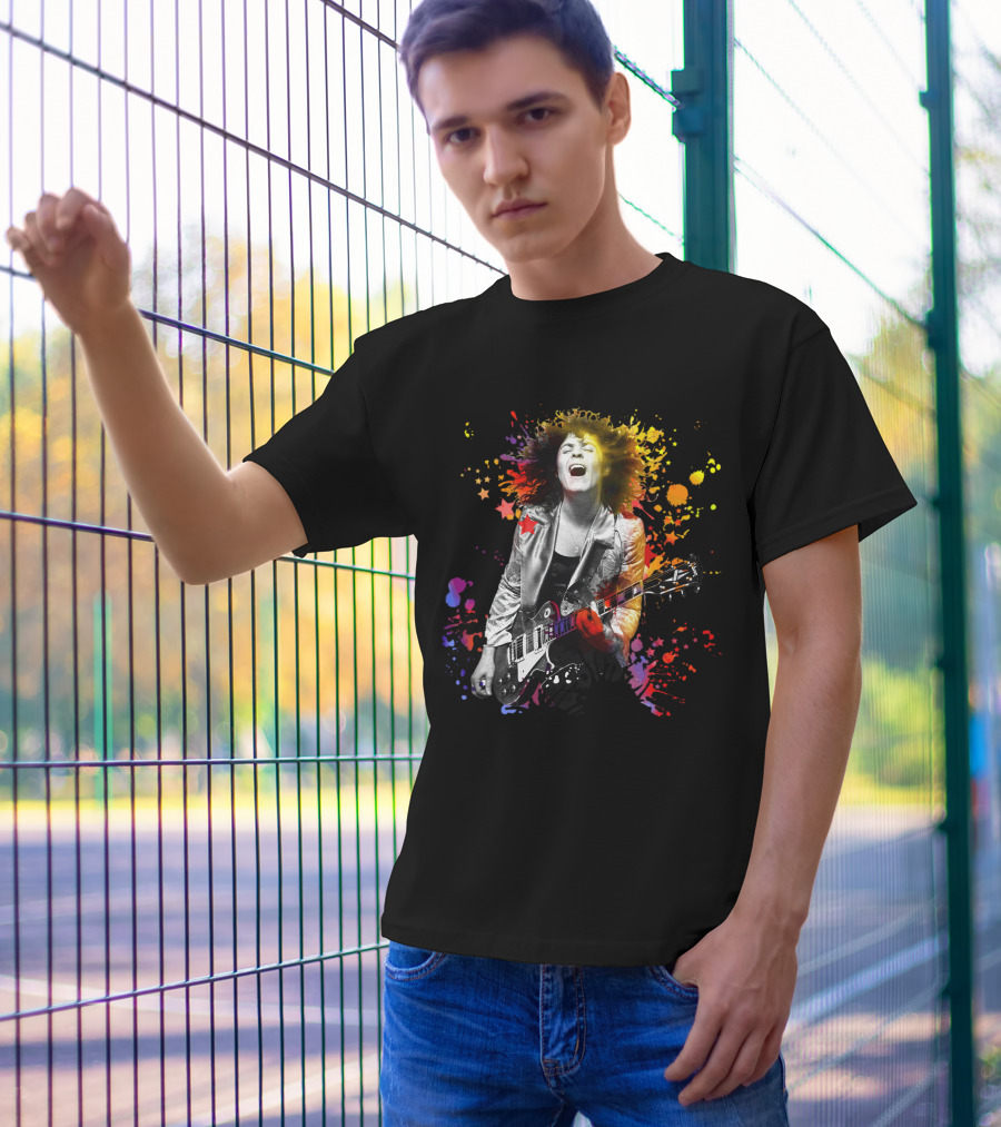 Vibrant Rock Guitarist With Colorful Splash T-Shirt
