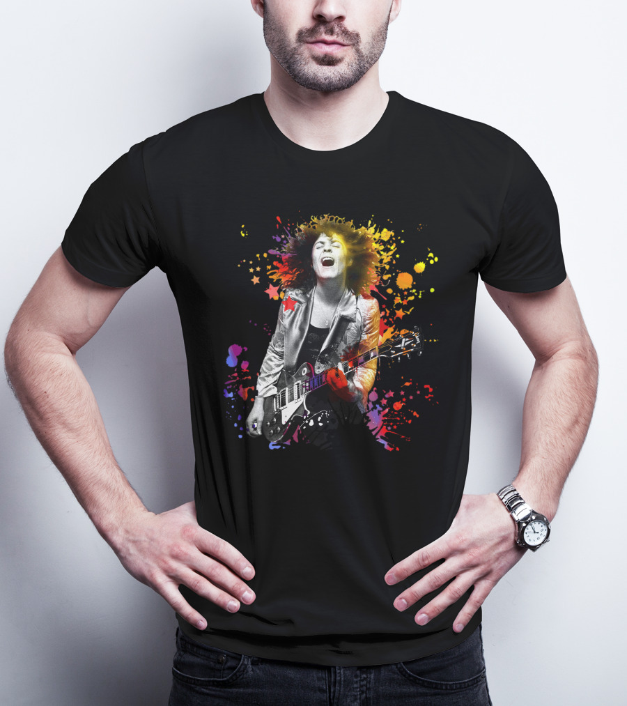 Vibrant Rock Guitarist With Colorful Splash T-Shirt
