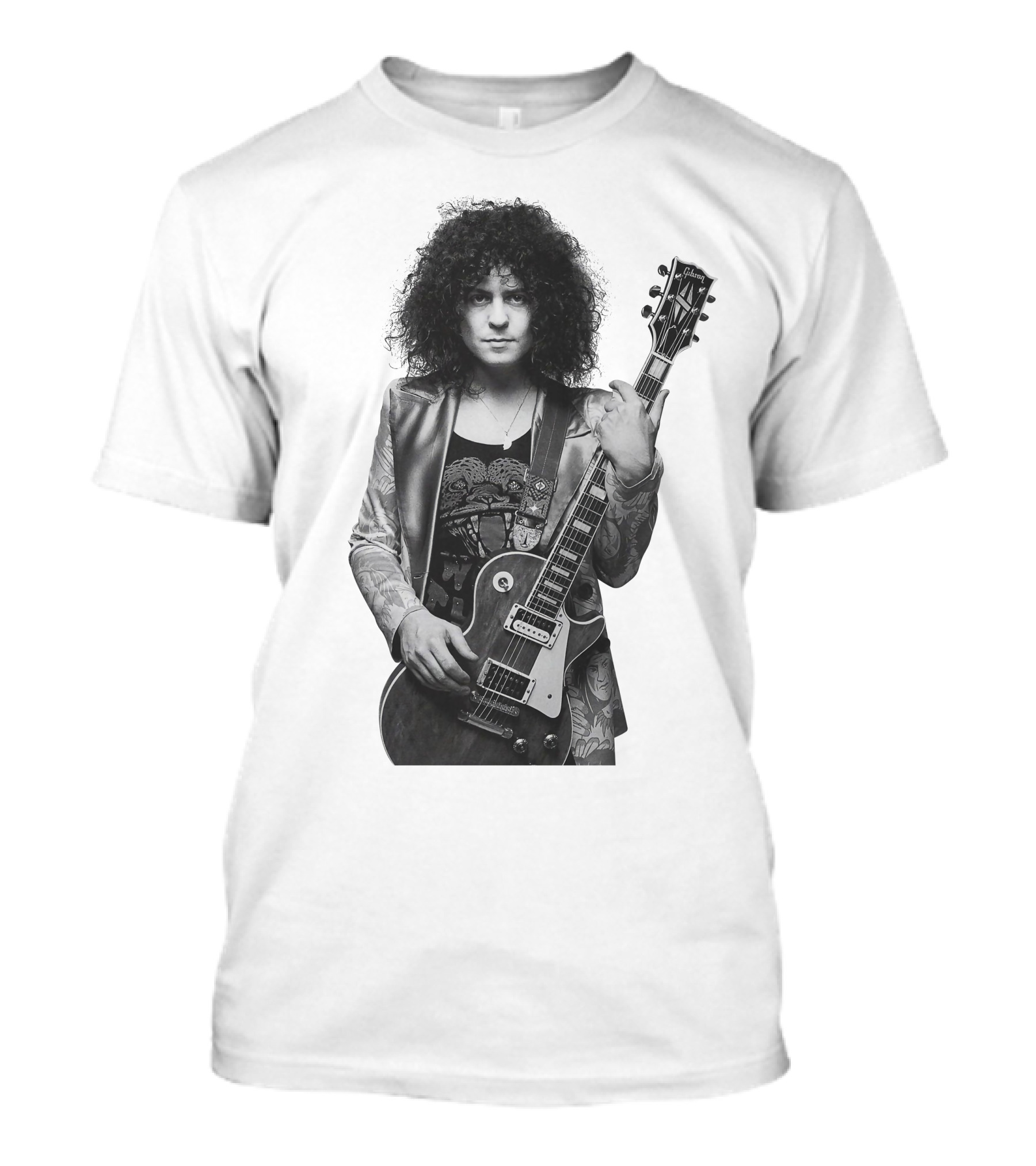 Marc Bolan With Gibson Les Paul Guitar Iconic Black And White T-Shirt
