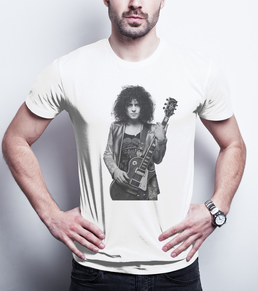Marc Bolan With Gibson Les Paul Guitar Iconic Black And White T-Shirt