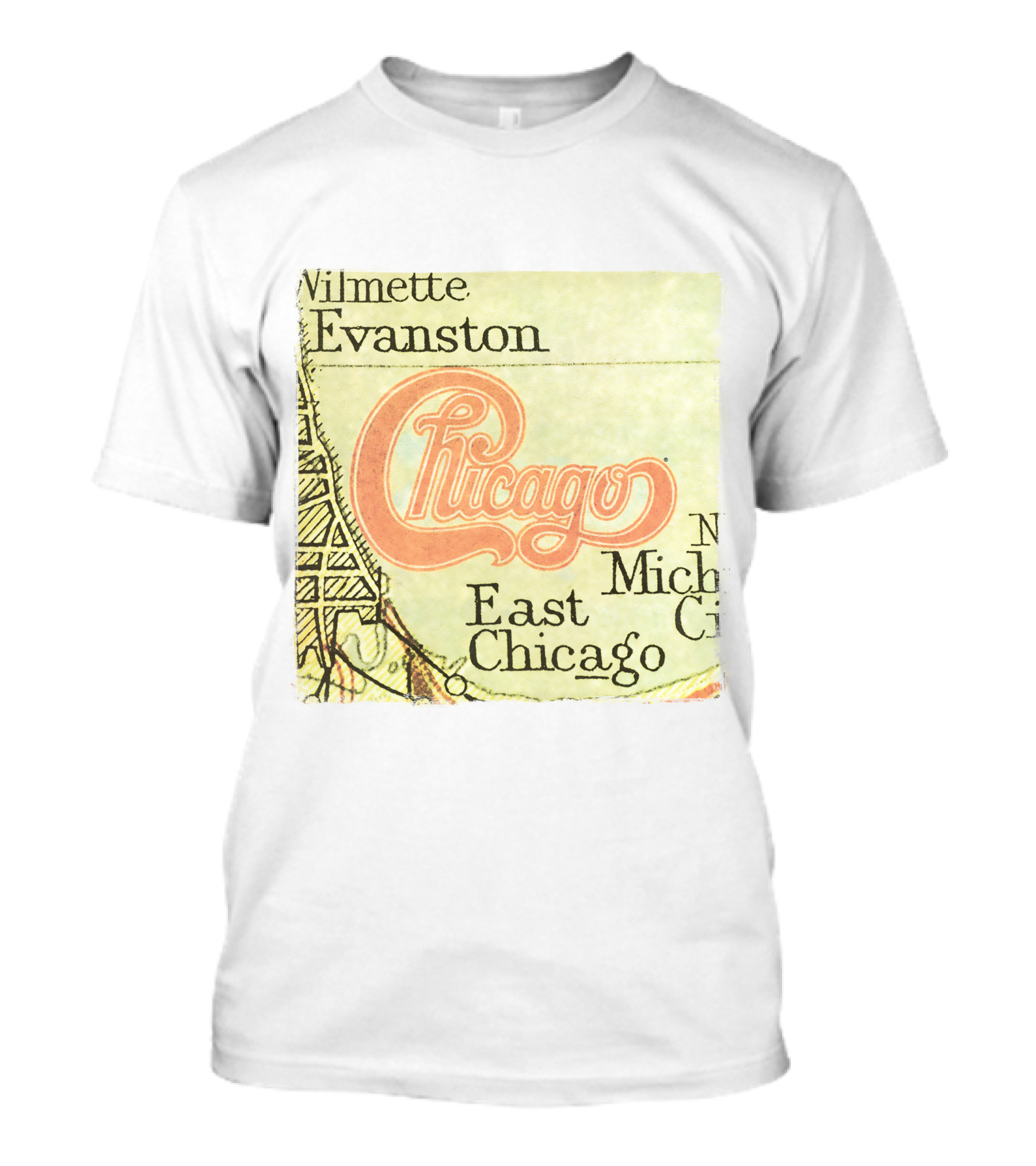 Chicago Map With Wilmette Evanston East Chicago T-Shirt