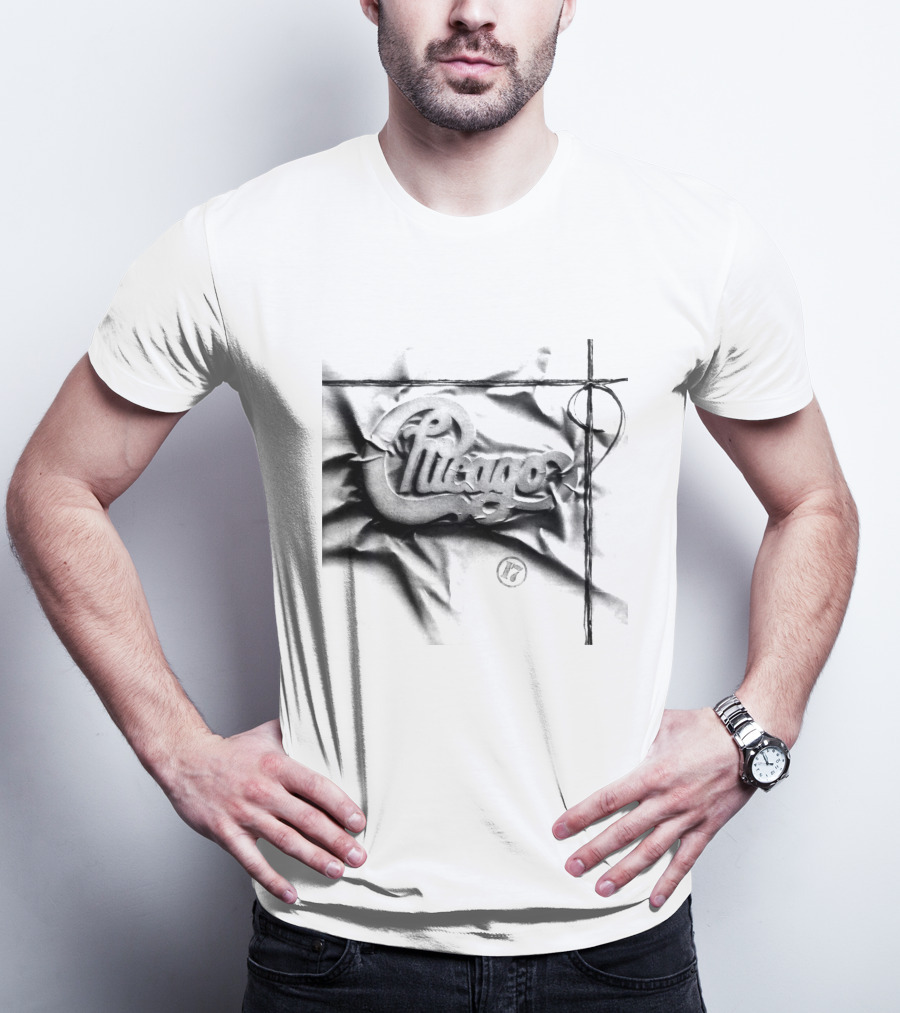 Chicago Graphic Script Wrinkled Black And White T-Shirt