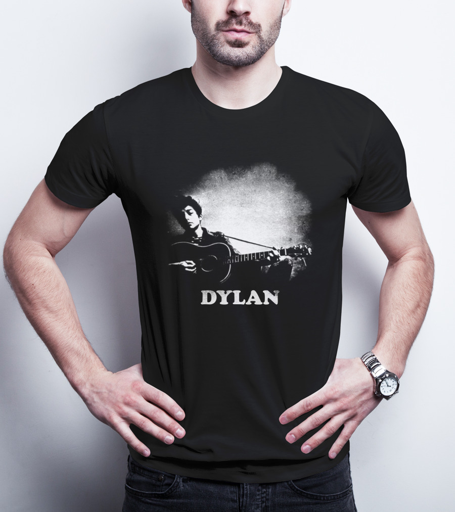 Dylan Acoustic Guitar Player Black And White Silhouette T-Shirt