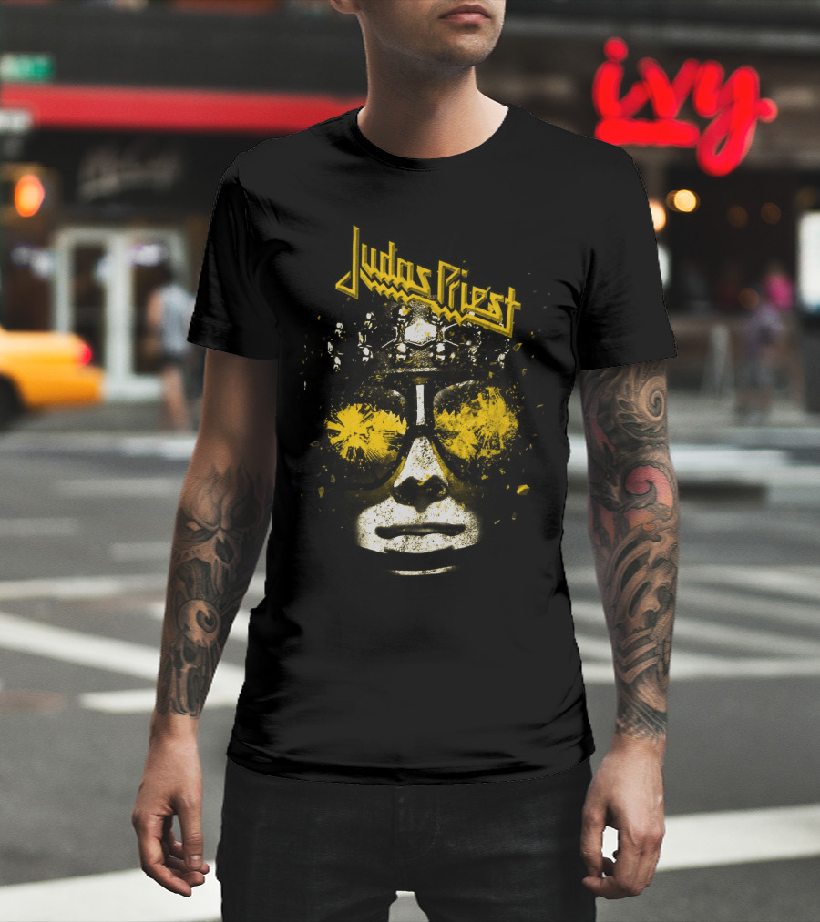 Judas Priest Explosive Helmet Sunglasses Face T-Shirt