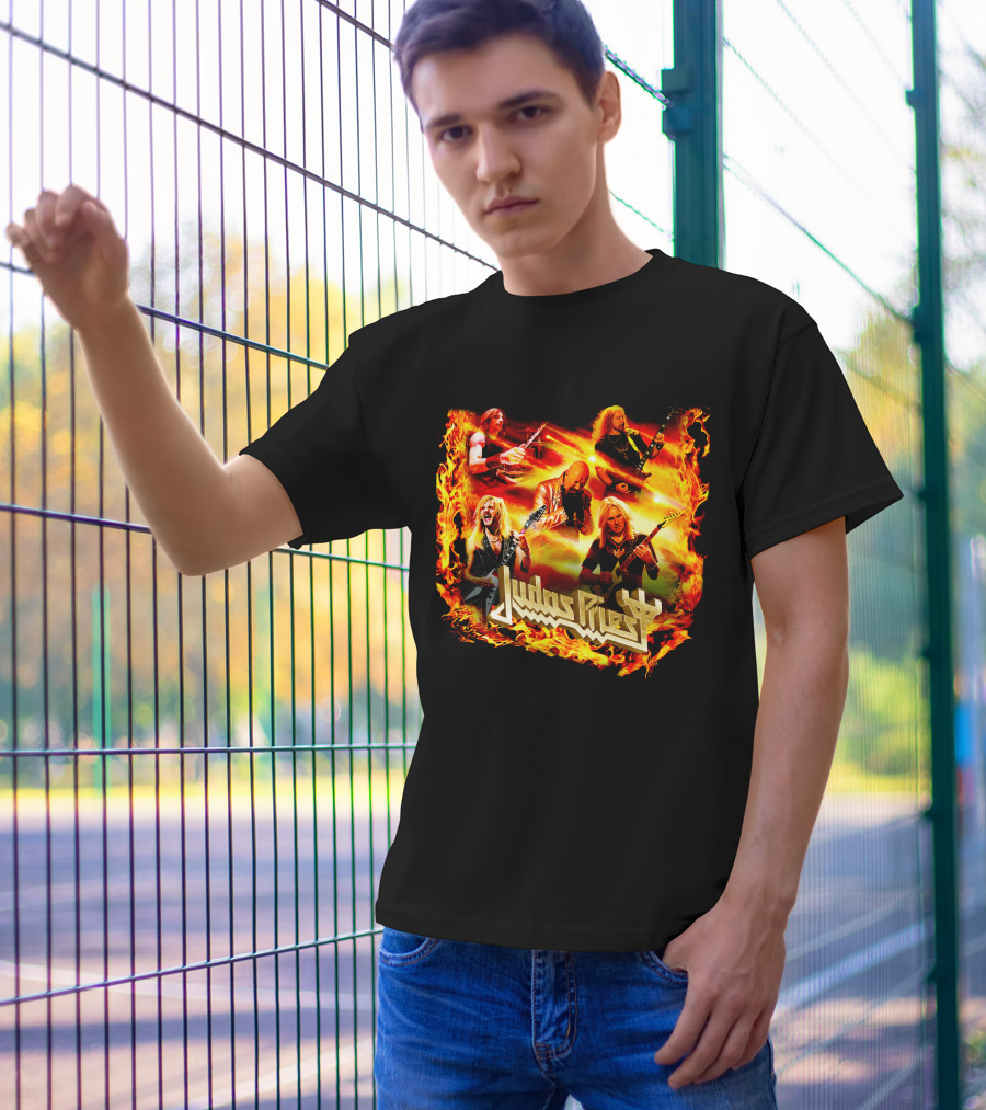 Judas Priest Band Members In Fiery Background Jdpr T-Shirt