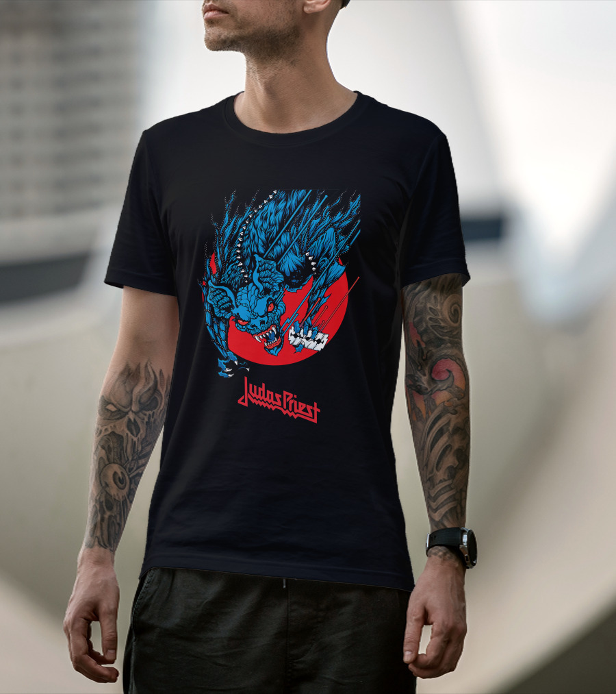 Judas Priest Fearsome Bat Monster Red Circle Debbie Harry Hairstyle T-Shirt