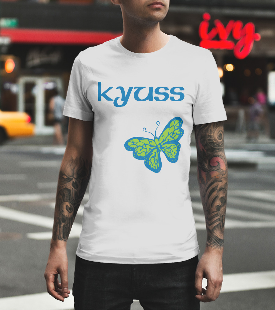 Kyuss Blue Text Green Butterfly T-Shirt