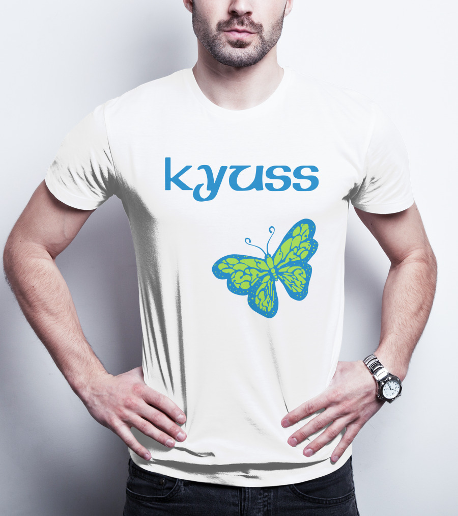 Kyuss Blue Text Green Butterfly T-Shirt