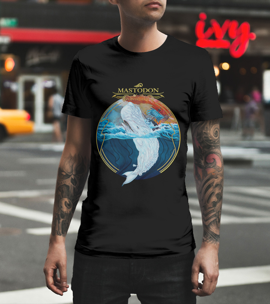 Mastodon Leviathan Moby Dick Whale Sea Battle T-Shirt