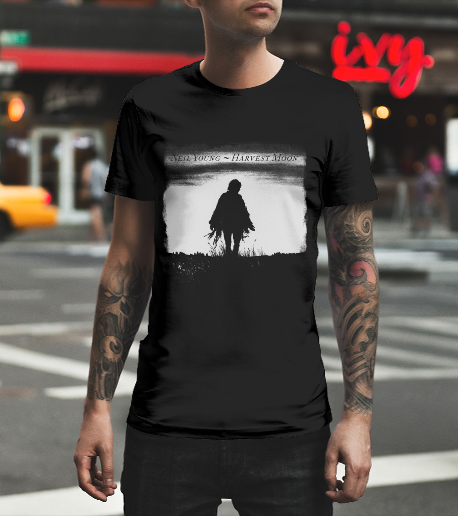 Neil Young Harvest Moon Silhouette Dark Horizon Scene T-Shirt