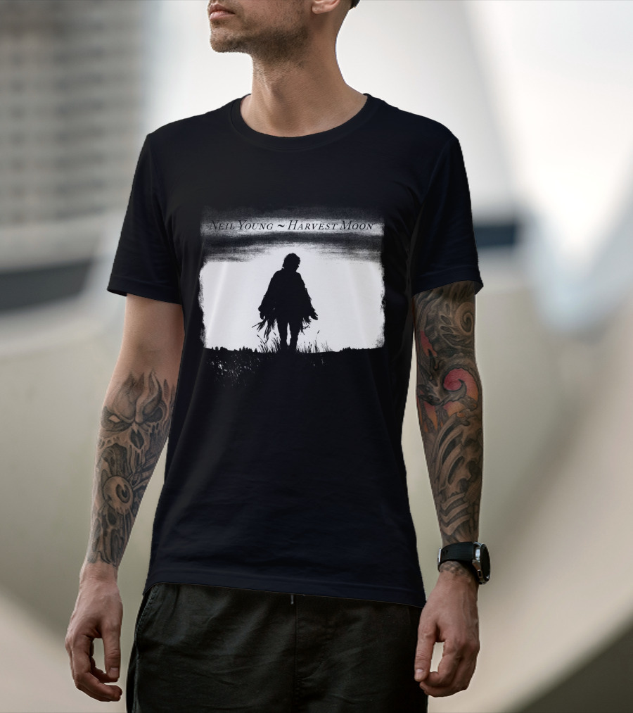 Neil Young Harvest Moon Silhouette Dark Horizon Scene T-Shirt