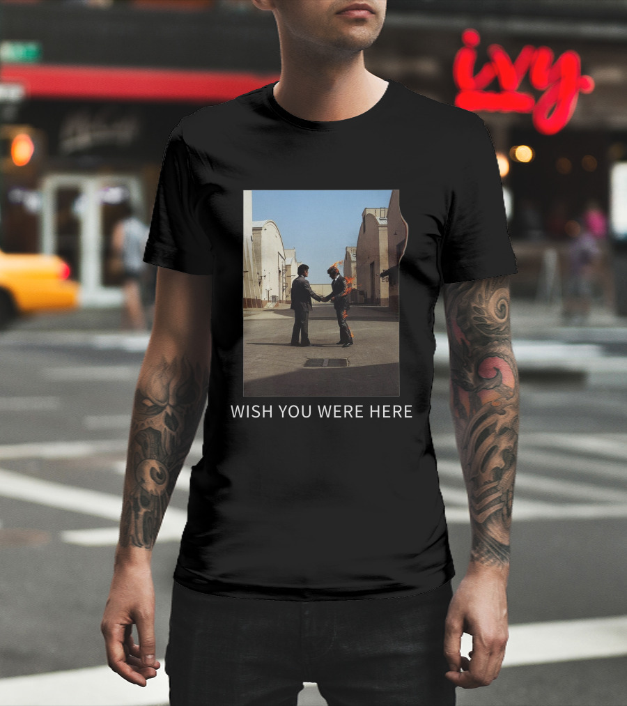 Wish You Were Here Album Cover Iconic Handshake Flame Scene T-Shirt