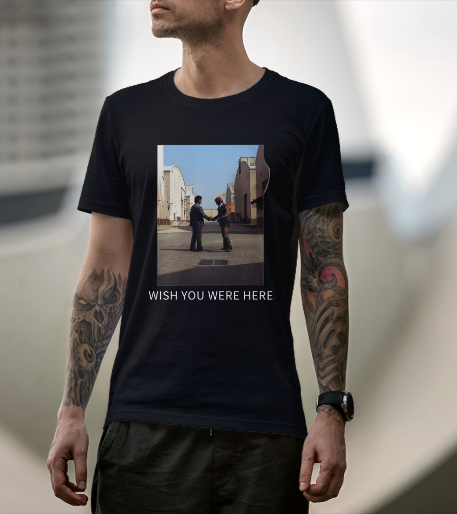 Wish You Were Here Album Cover Iconic Handshake Flame Scene T-Shirt