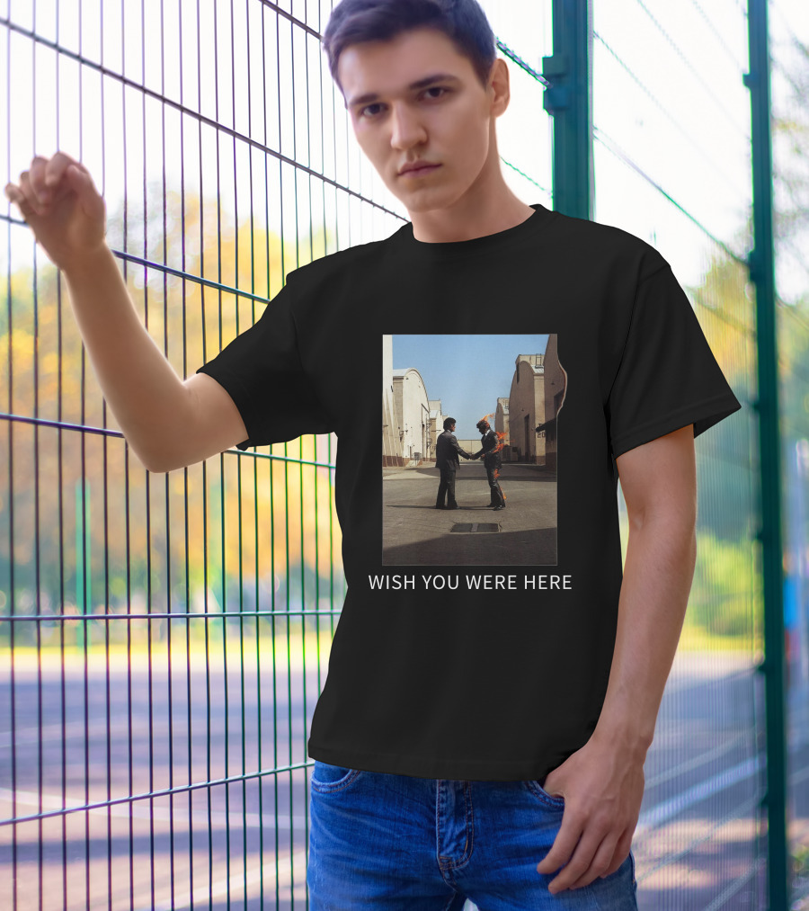 Wish You Were Here Album Cover Iconic Handshake Flame Scene T-Shirt