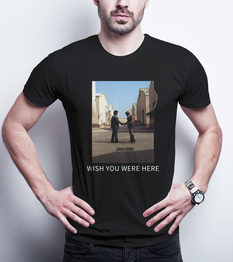 Wish You Were Here Album Cover Iconic Handshake Flame Scene T-Shirt