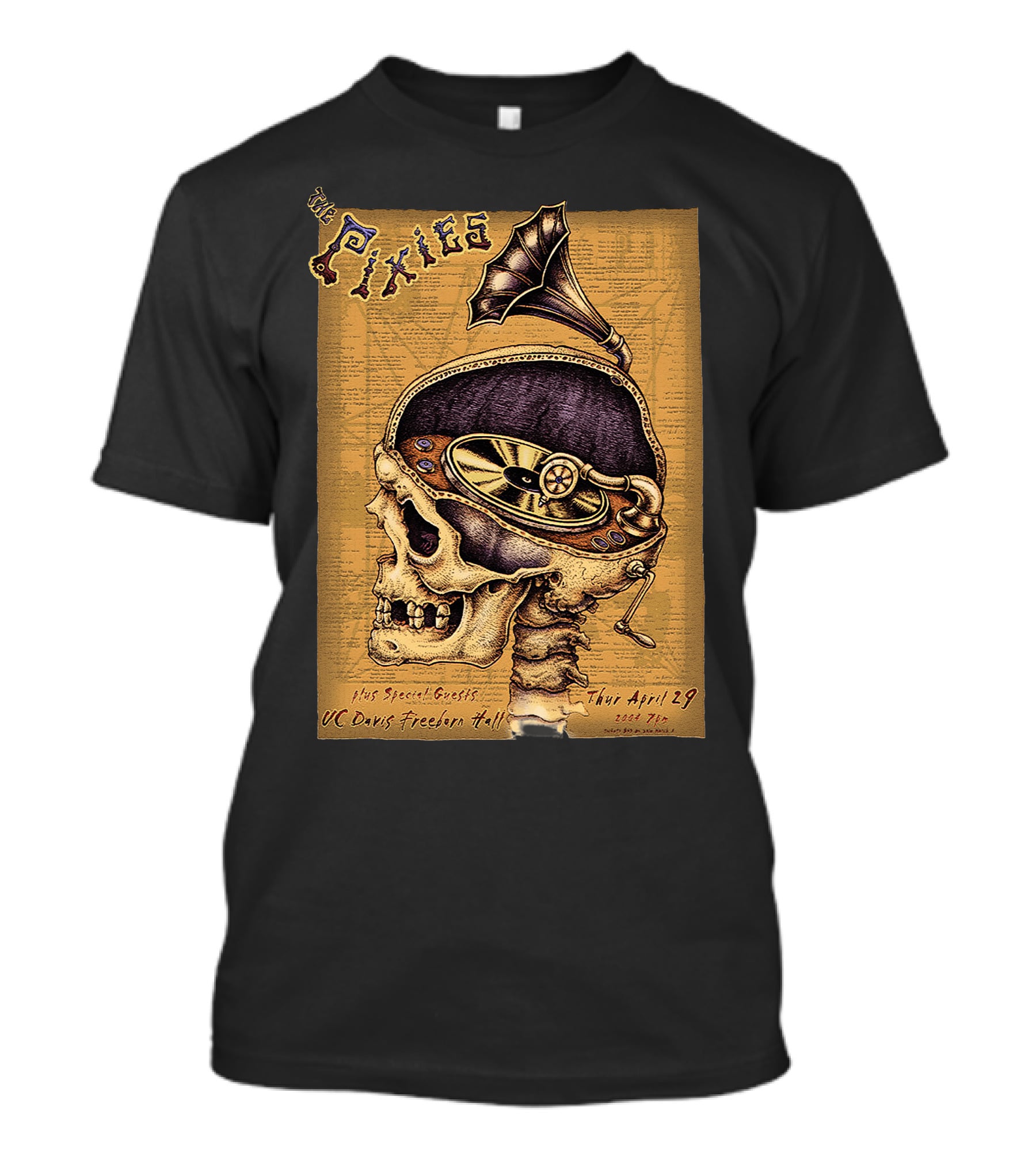 The Pixies Uc Davis Freeborn Hall April 29 Concert Poster Skeleton Phonograph T-Shirt