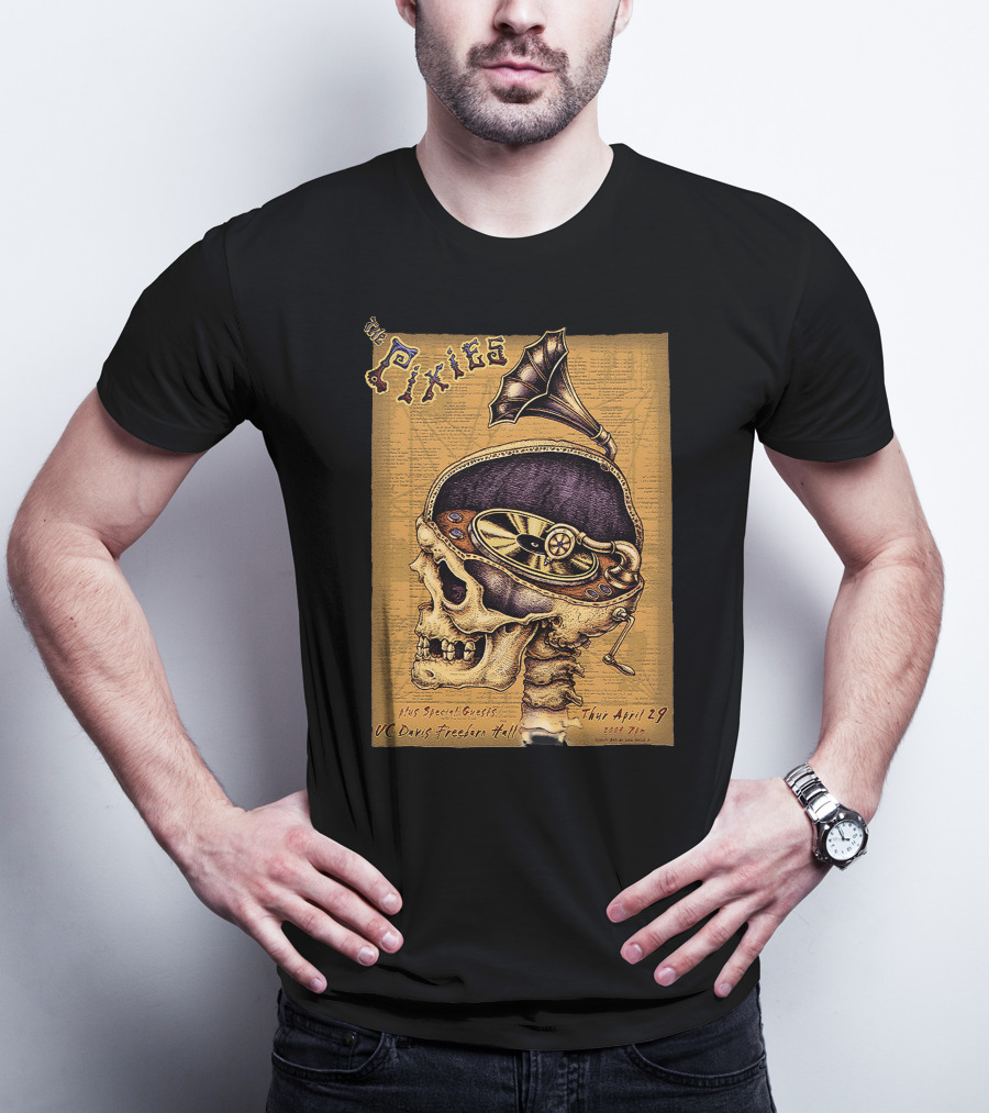 The Pixies Uc Davis Freeborn Hall April 29 Concert Poster Skeleton Phonograph T-Shirt