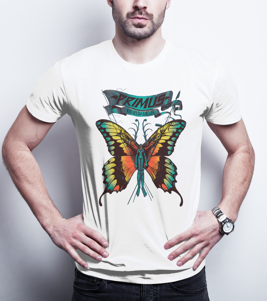 Primus With Dinosaur Jr Butterfly Artwork T-Shirt