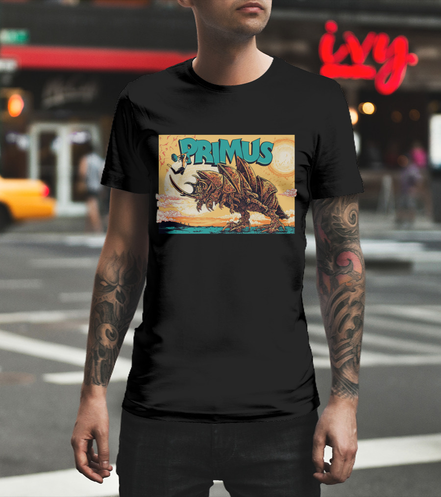 Primus Giant Insect Soldier With Suitcase Walking Into Sun T-Shirt