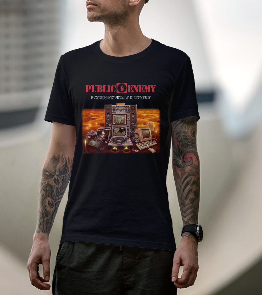 Public Enemy Nothing Is Quick In The Desert Vintage Electronics Desert Scene T-Shirt