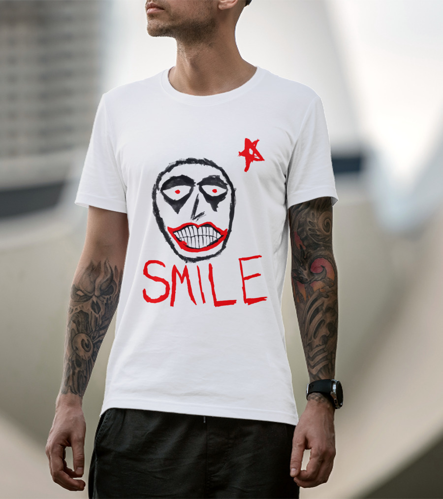 Smile Face Drawing With Red Star T-Shirt