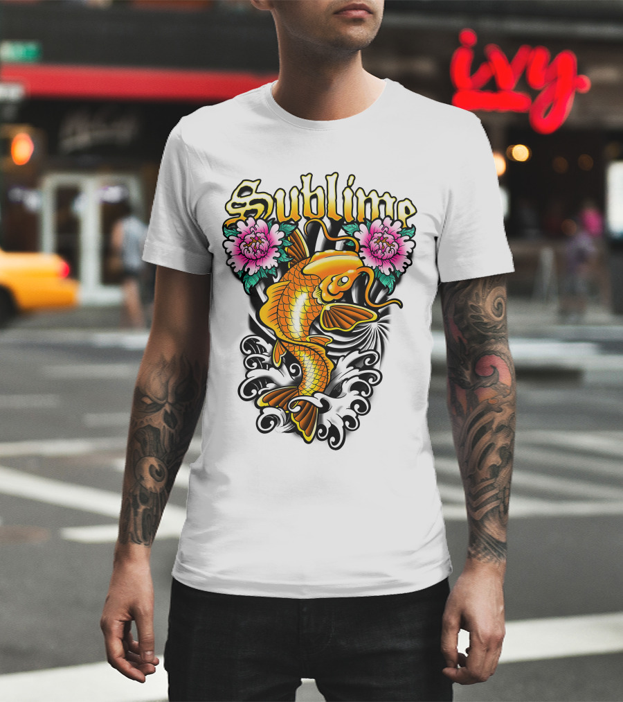 Sublime Koi Fish With Floral Waves T-Shirt