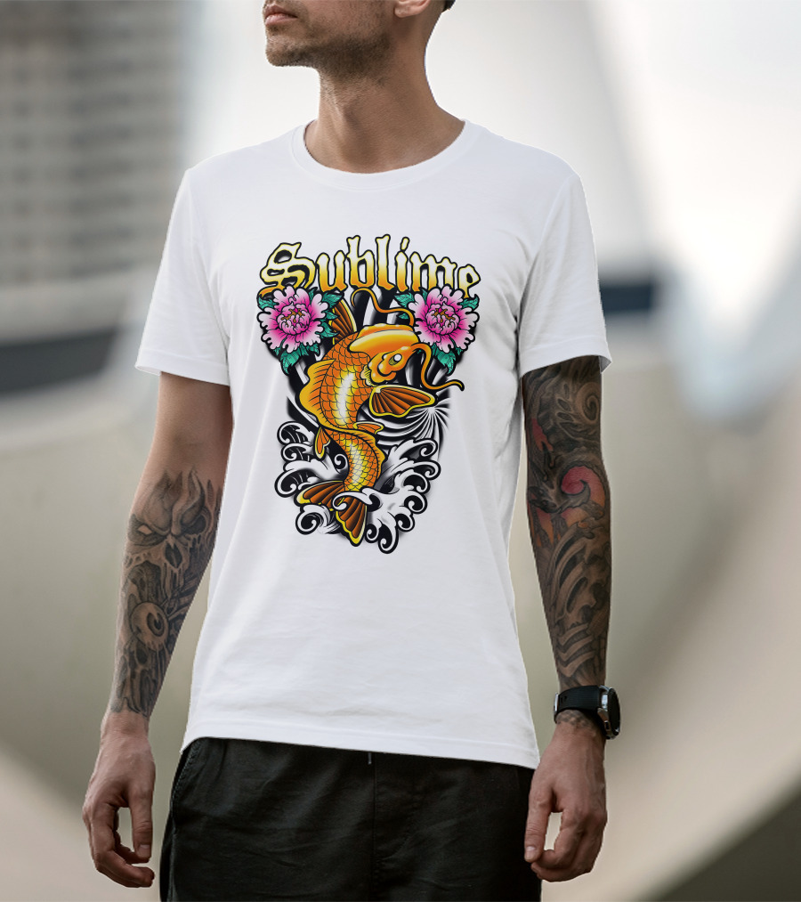 Sublime Koi Fish With Floral Waves T-Shirt