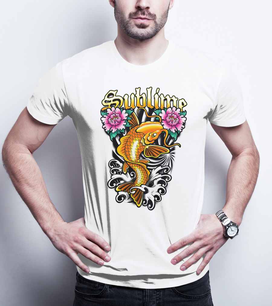 Sublime Koi Fish With Floral Waves T-Shirt