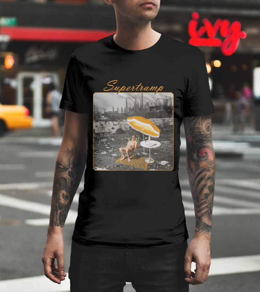 Supertramp Urban Industrial Paradise Imagery With Factory Backdrop And Relaxing Figure T-Shirt
