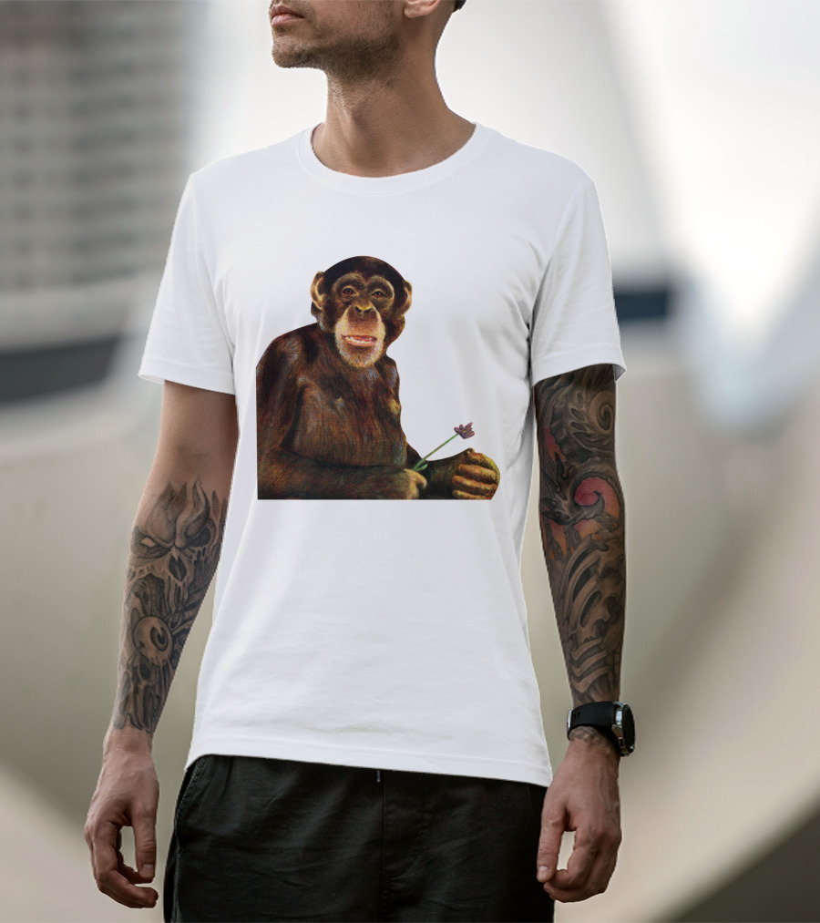 Chimpanzee Holding Purple Flower T-Shirt