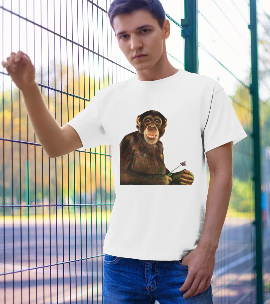 Chimpanzee Holding Purple Flower T-Shirt