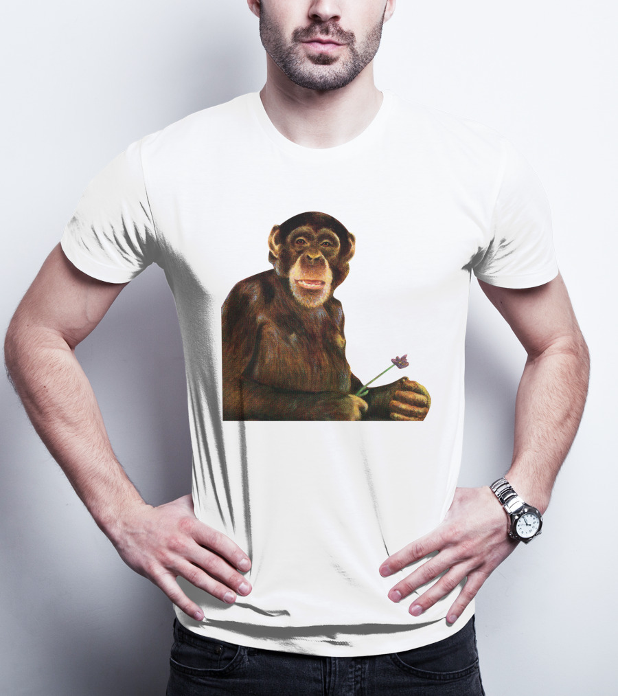 Chimpanzee Holding Purple Flower T-Shirt