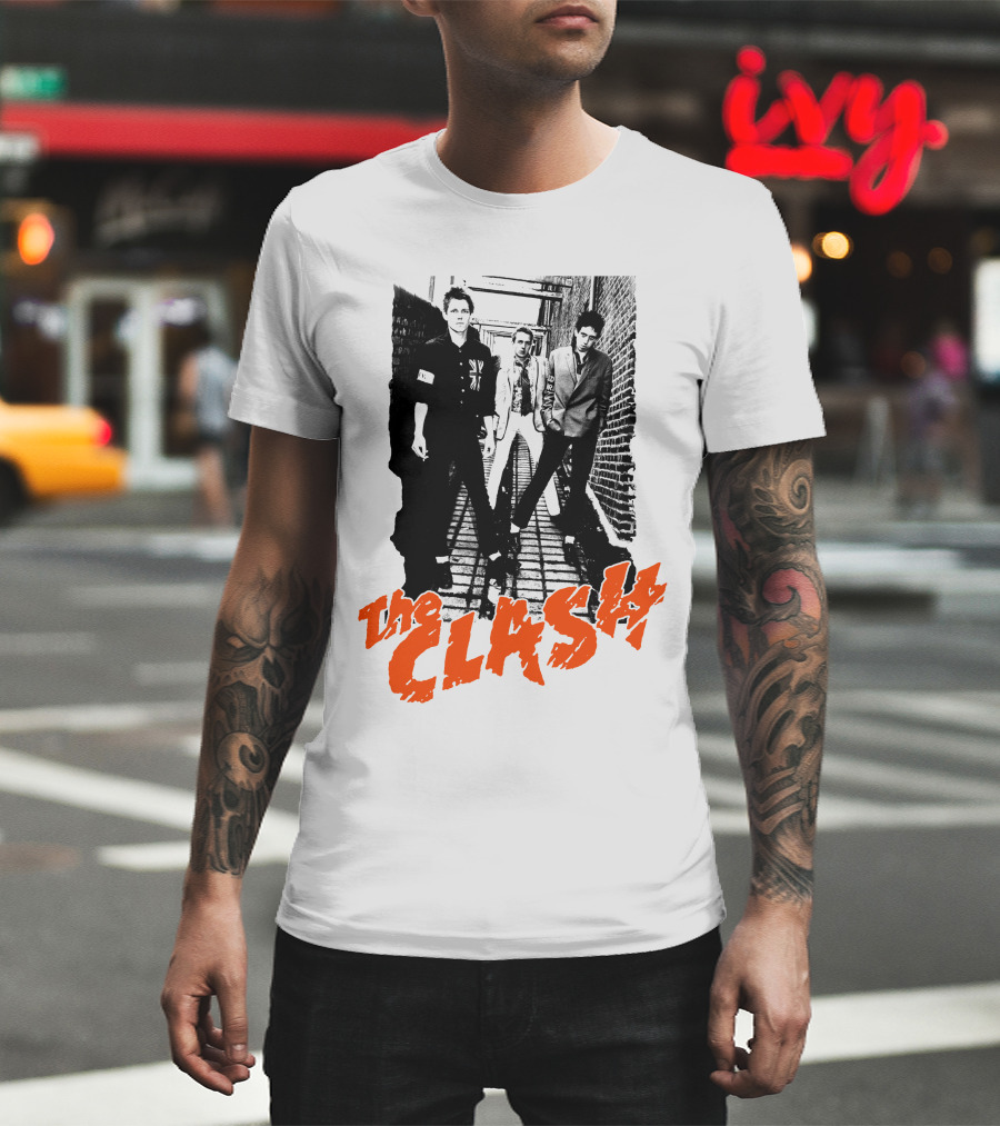 The Clash Band Black And White Alley Photograph With Red T-Shirt