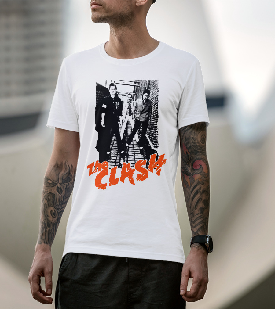The Clash Band Black And White Alley Photograph With Red T-Shirt