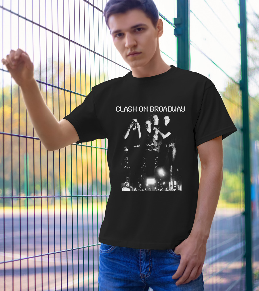 Clash On Broadway Band Night Black And White Street Scene T-Shirt