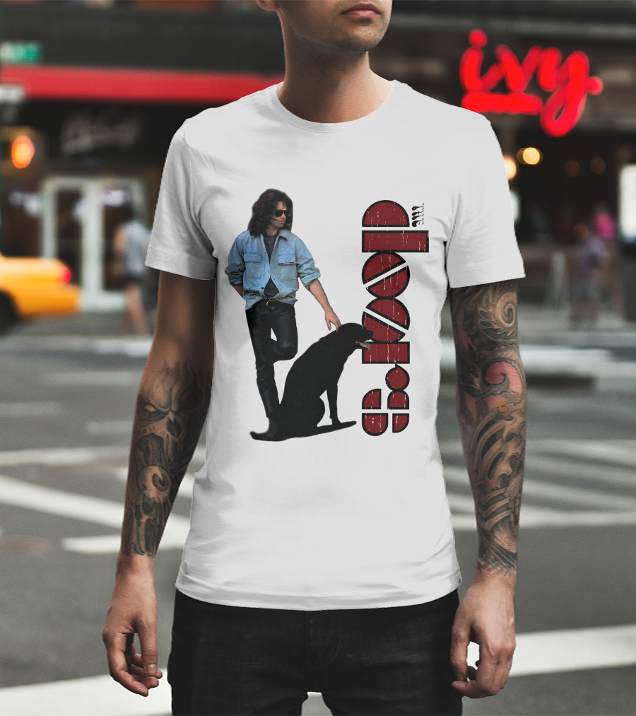 Jim Morrison Style With Dog And Retro Script T-Shirt