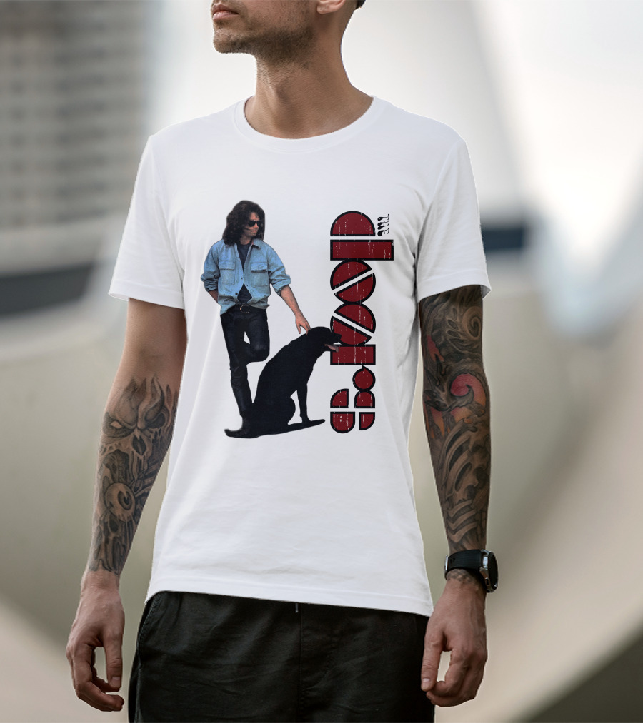 Jim Morrison Style With Dog And Retro Script T-Shirt