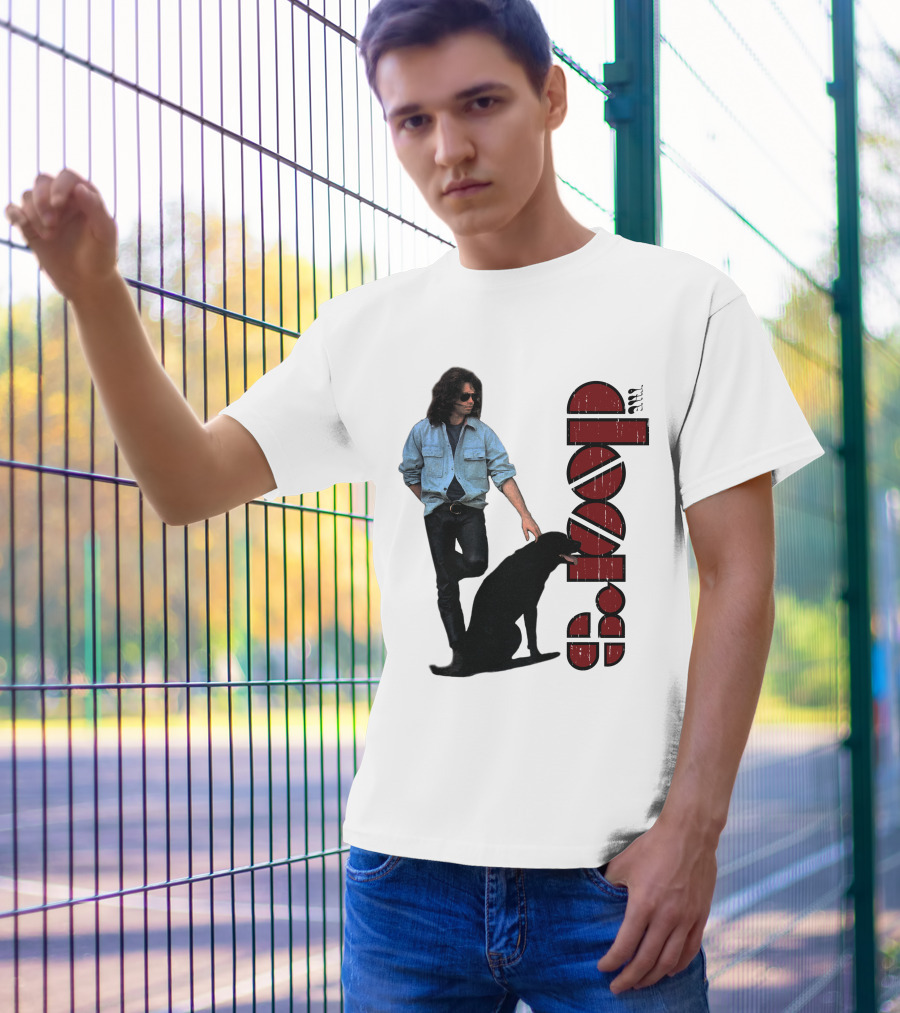 Jim Morrison Style With Dog And Retro Script T-Shirt