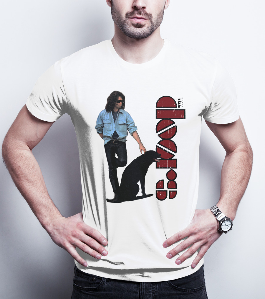 Jim Morrison Style With Dog And Retro Script T-Shirt