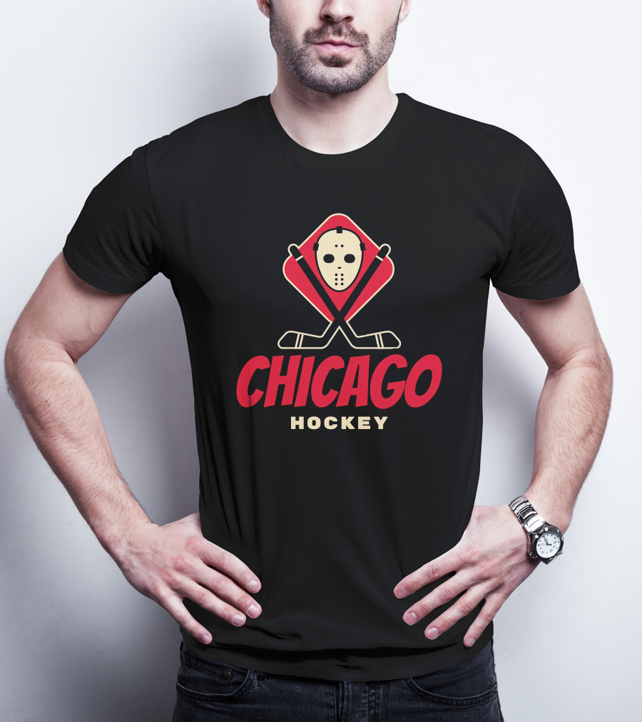 Chicago Hockey Mask And Crossed Sticks T-Shirt