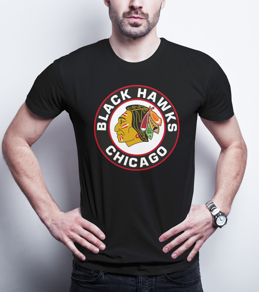 Chicago Blackhawks Classic Logo Design Featuring Iconic Native American Head Symbol T-Shirt