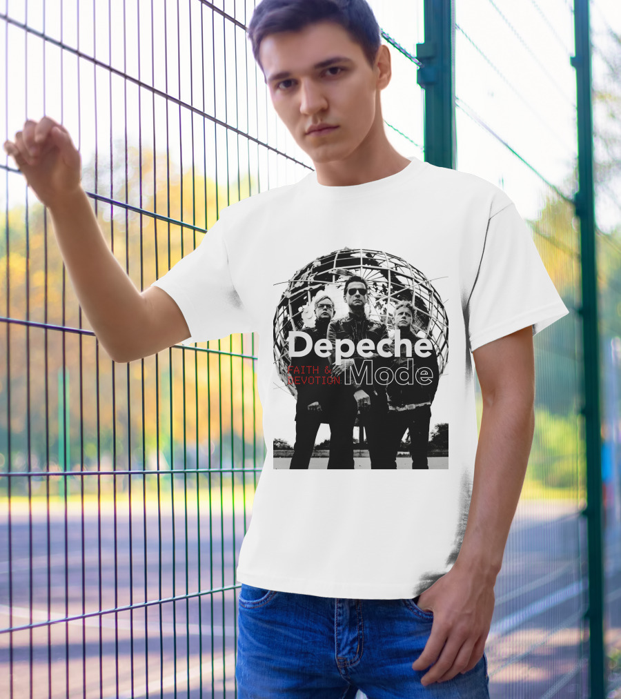 Depeche Mode Faith And Devotion Iconic Band Members In Front Of Unisphere T-Shirt