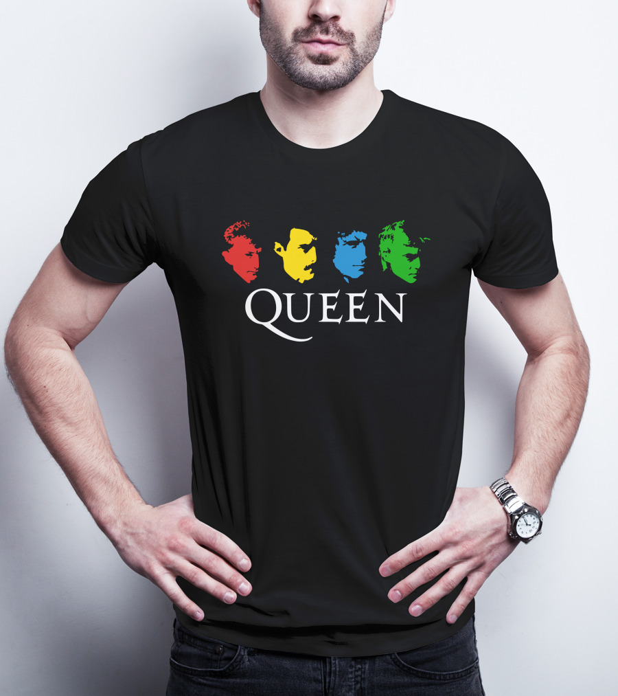 Queen Band Colorful Faces On Black T-Shirt