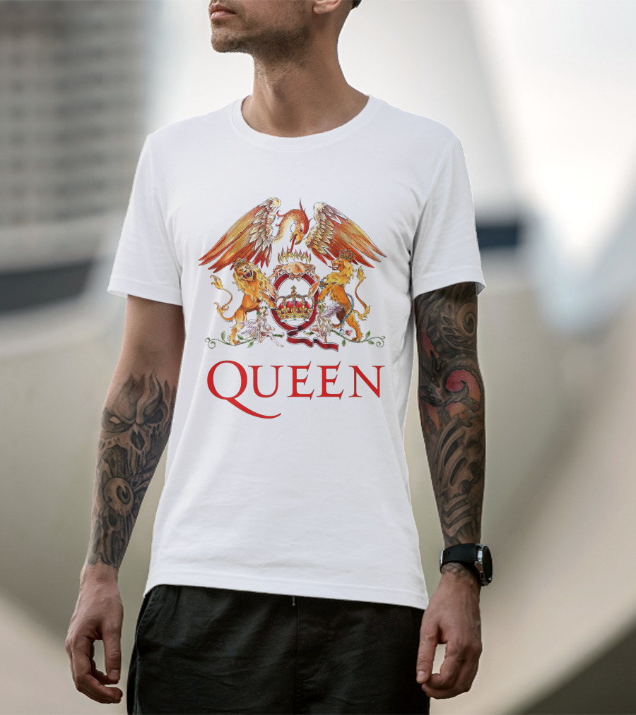 Queen Crest Logo With Two Lions And Phoenix T-Shirt
