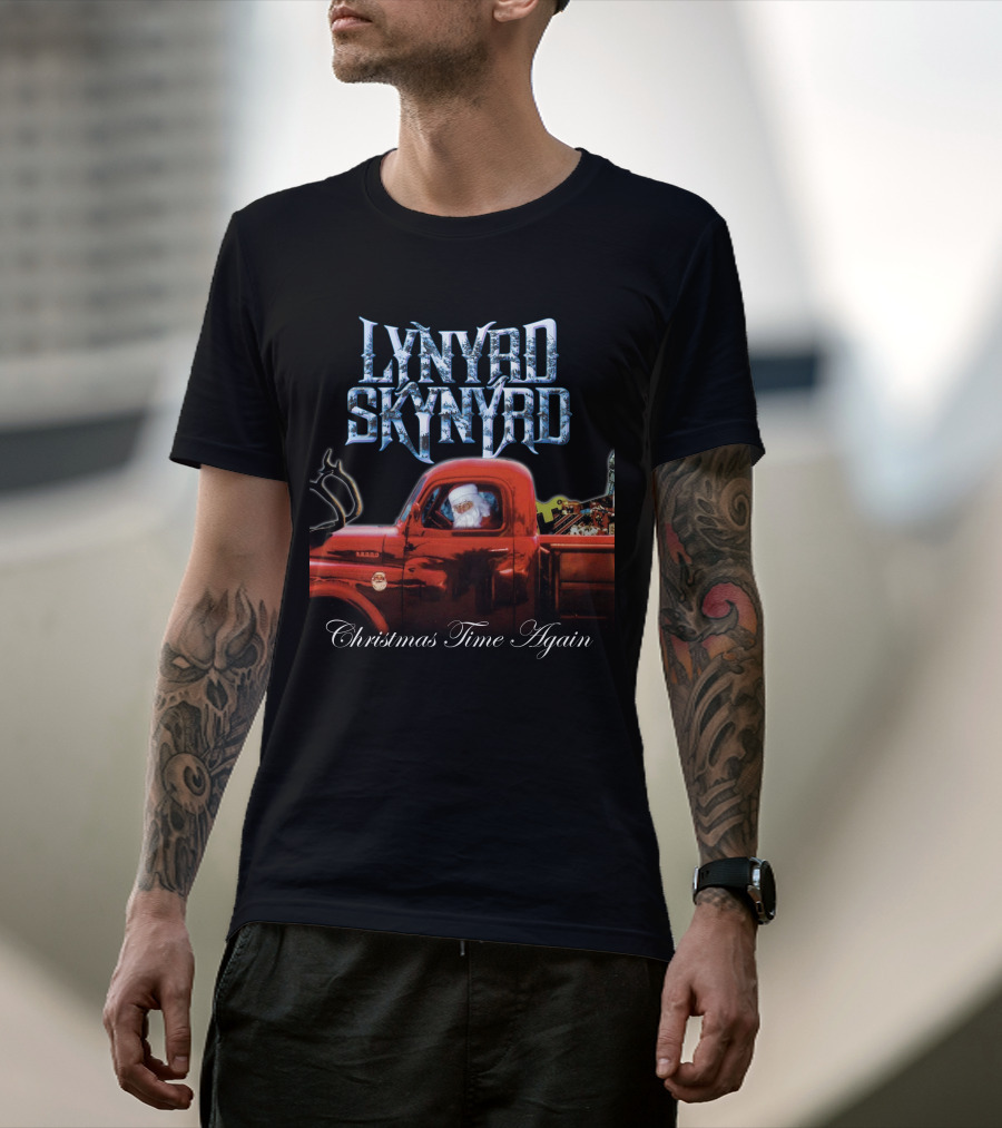 Lynyrd Skynyrd Christmas Time Again Santa In Red Truck T-Shirt