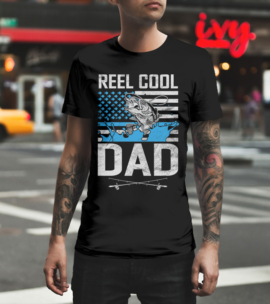 Reel Cool Dad American Flag Fish T-Shirt
