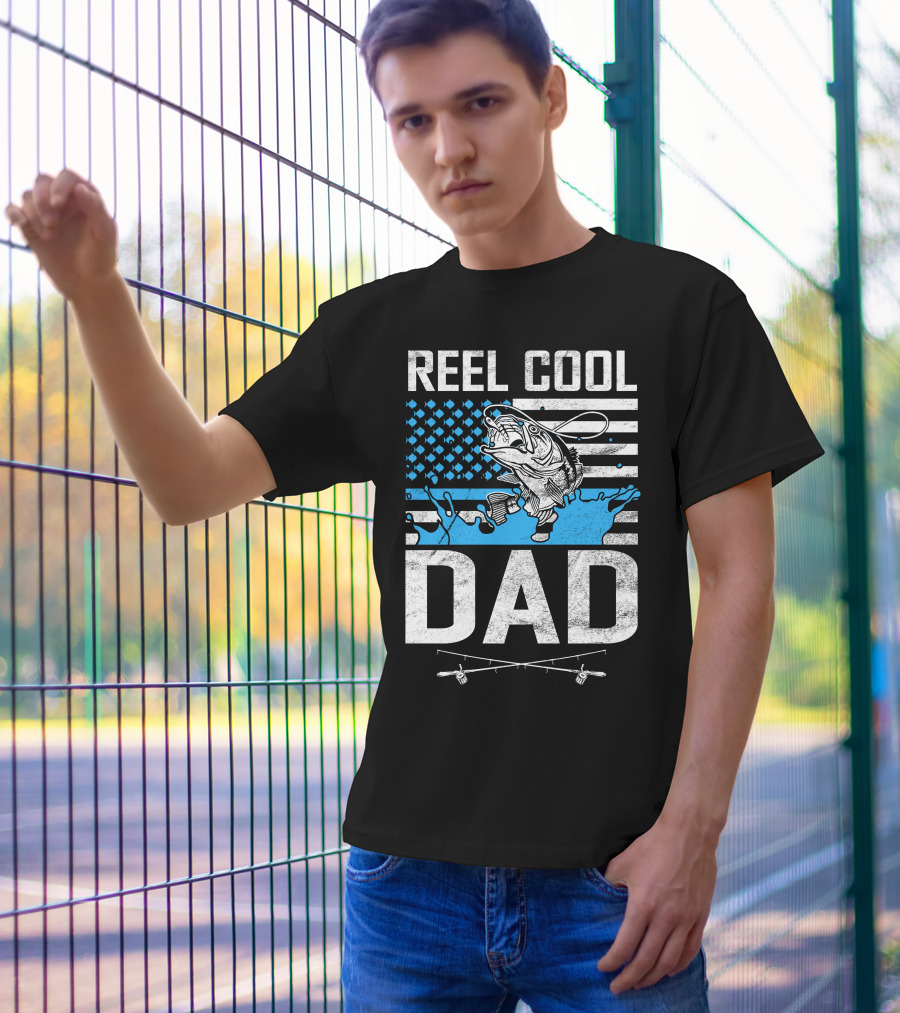 Reel Cool Dad American Flag Fish T-Shirt
