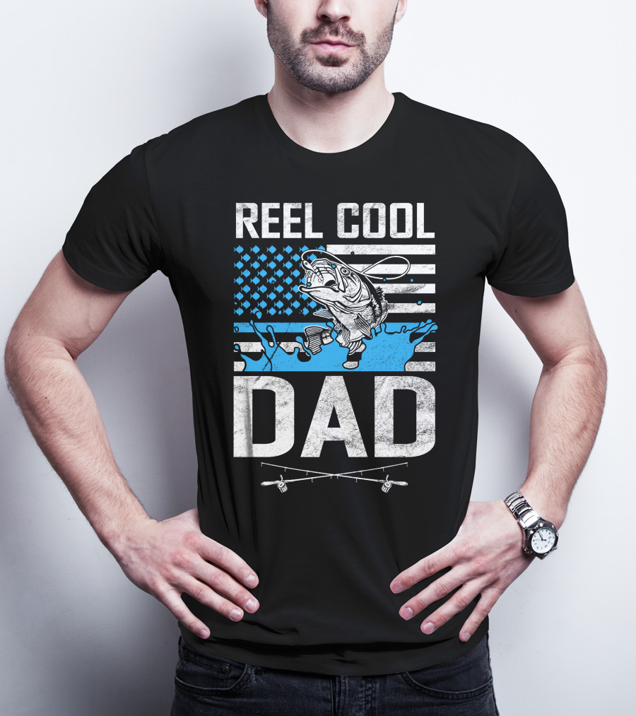 Reel Cool Dad American Flag Fish T-Shirt