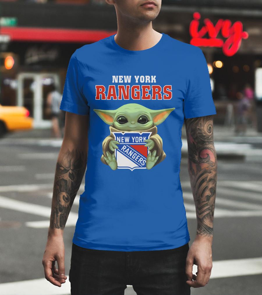New York Rangers Baby Yoda Holding Team T-Shirt