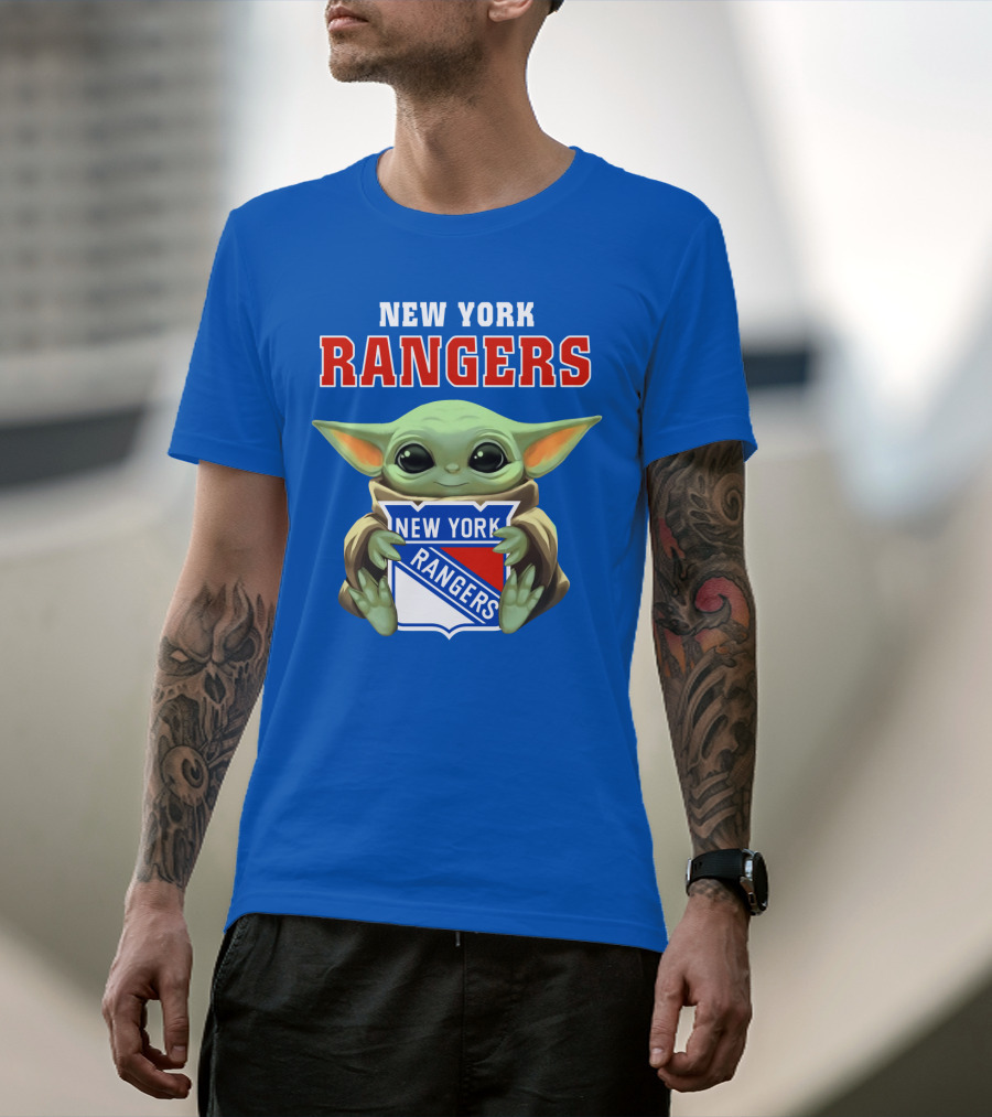 New York Rangers Baby Yoda Holding Team T-Shirt